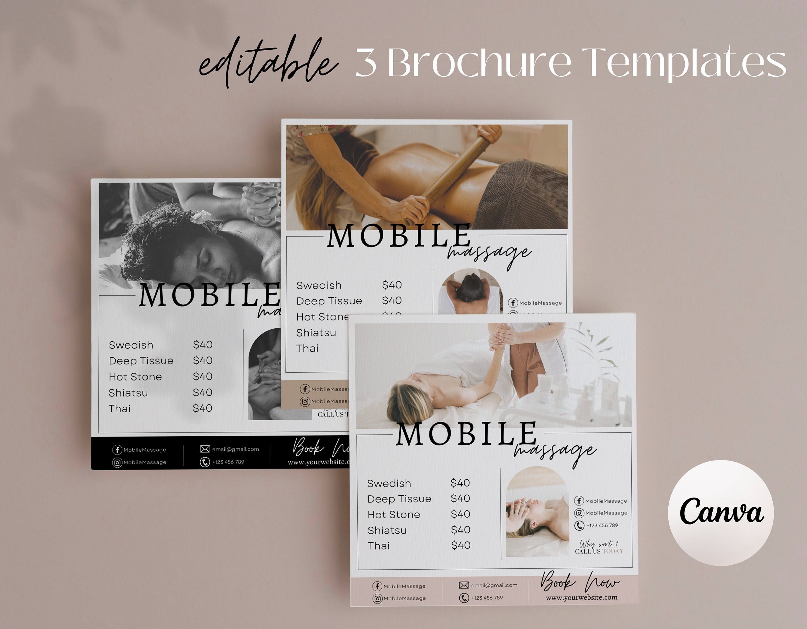 Printable Mobile Massage Brochure Template: Editable Canva Design - Etsy