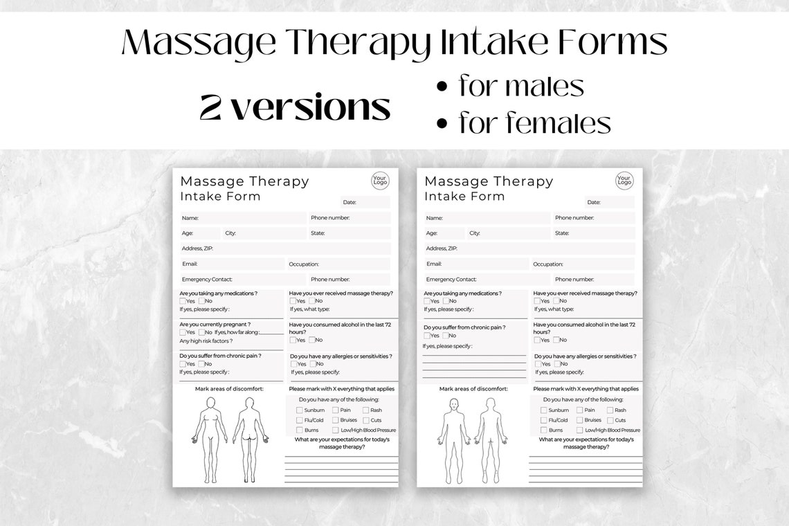 Massage Therapy Business Forms Templates Intake Form Medical - Etsy