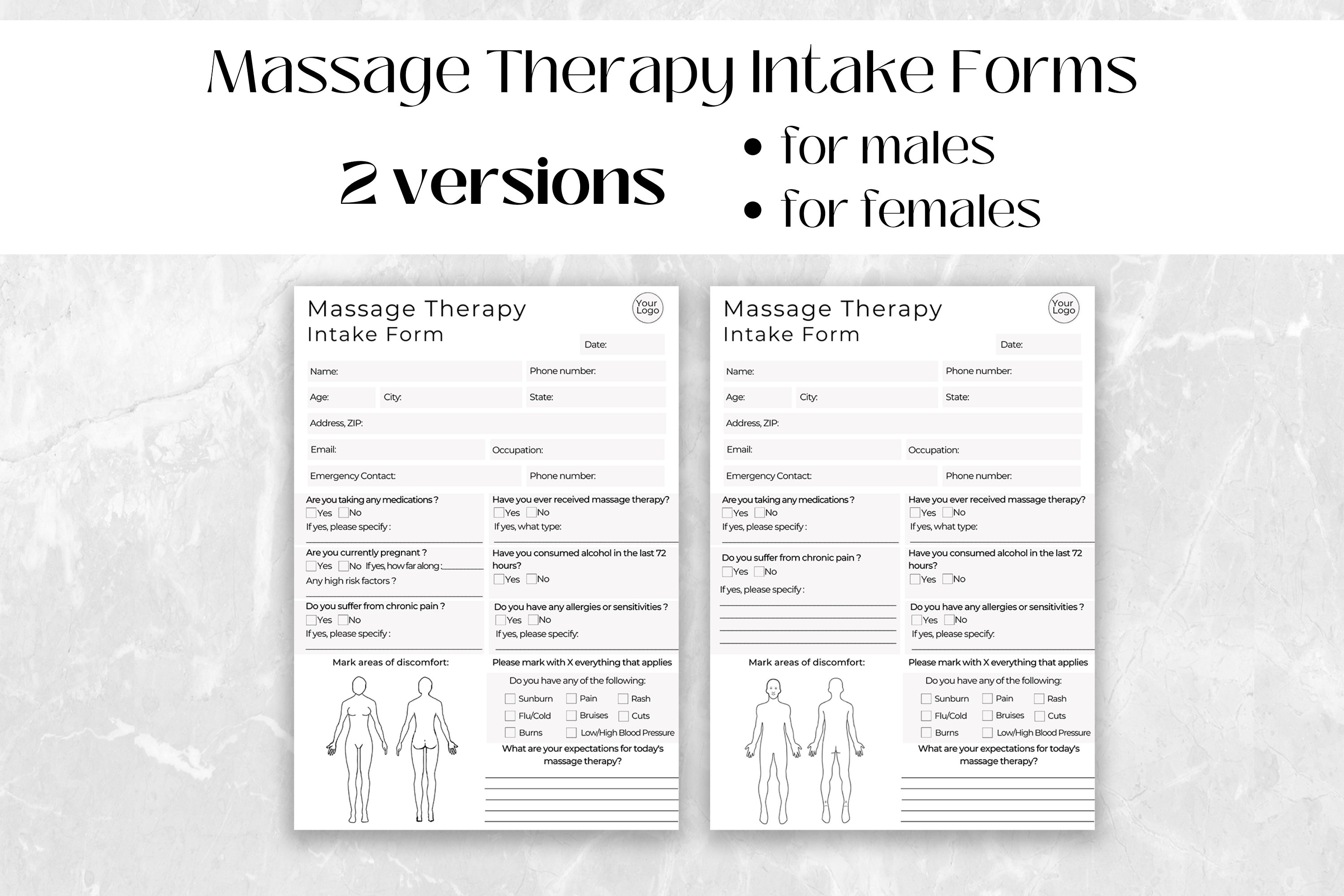 Massage Therapy Business Forms Templates Intake Form Medical - Etsy