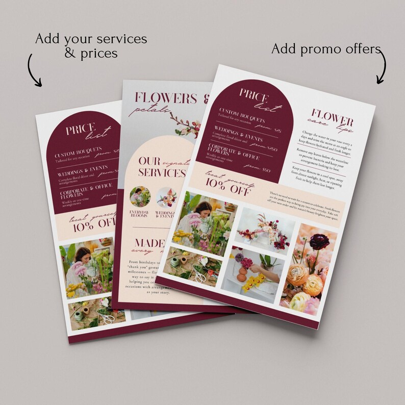 Editable Florist Flyer Template | Canva Flower Shop Marketing - Etsy