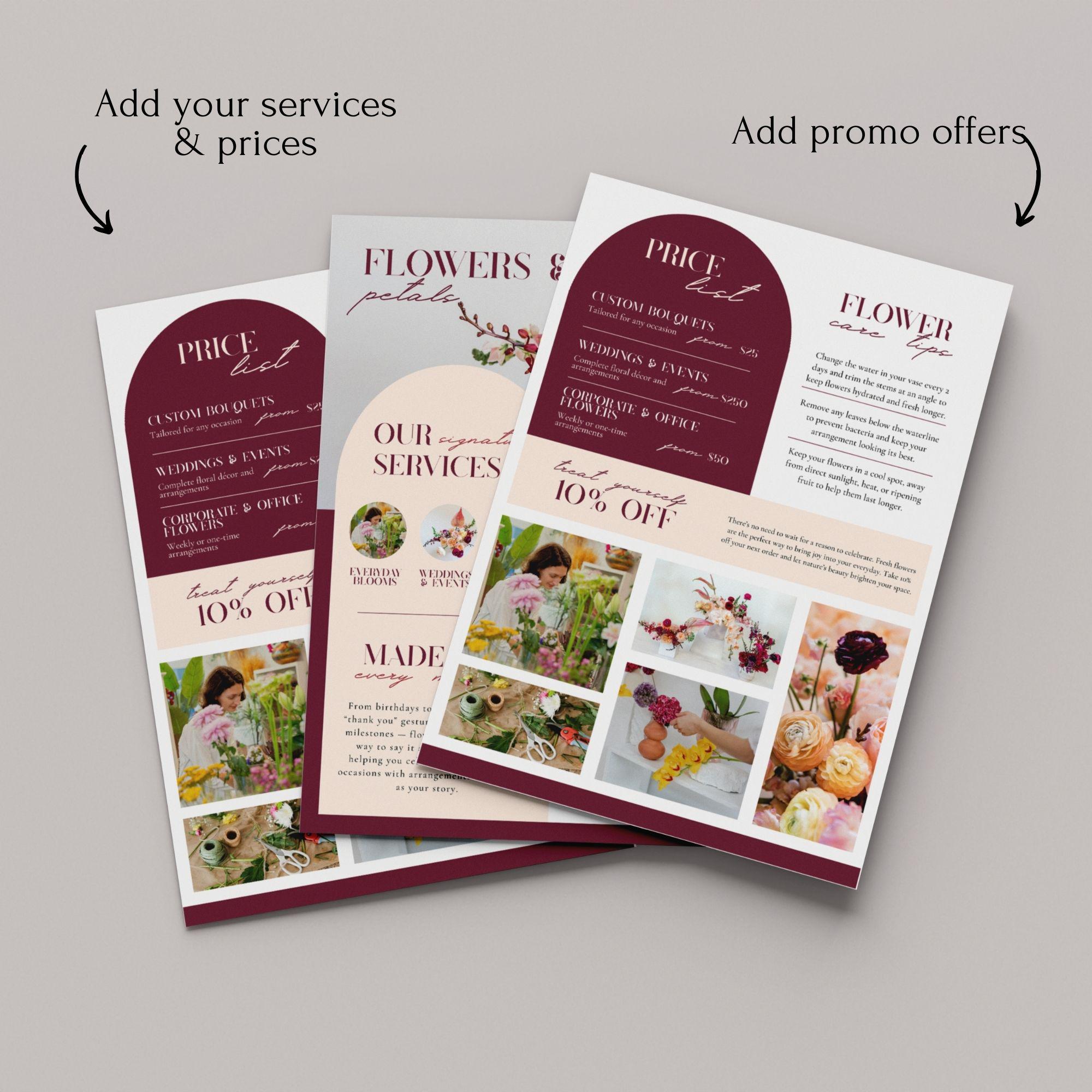 Editable Florist Flyer Template | Canva Flower Shop Marketing - Etsy