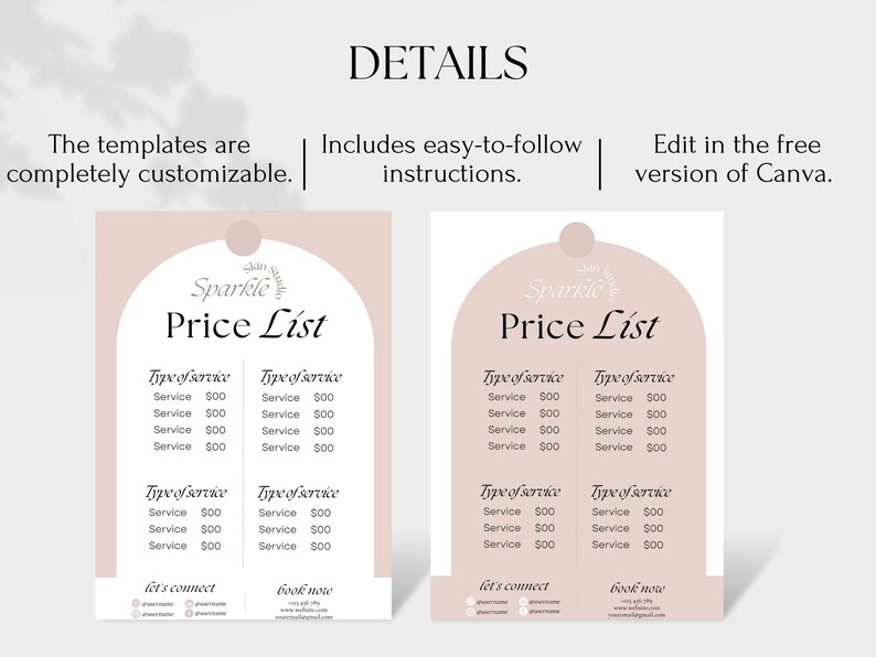 Esthetician Price List Template Beauty Salon Price List - Etsy