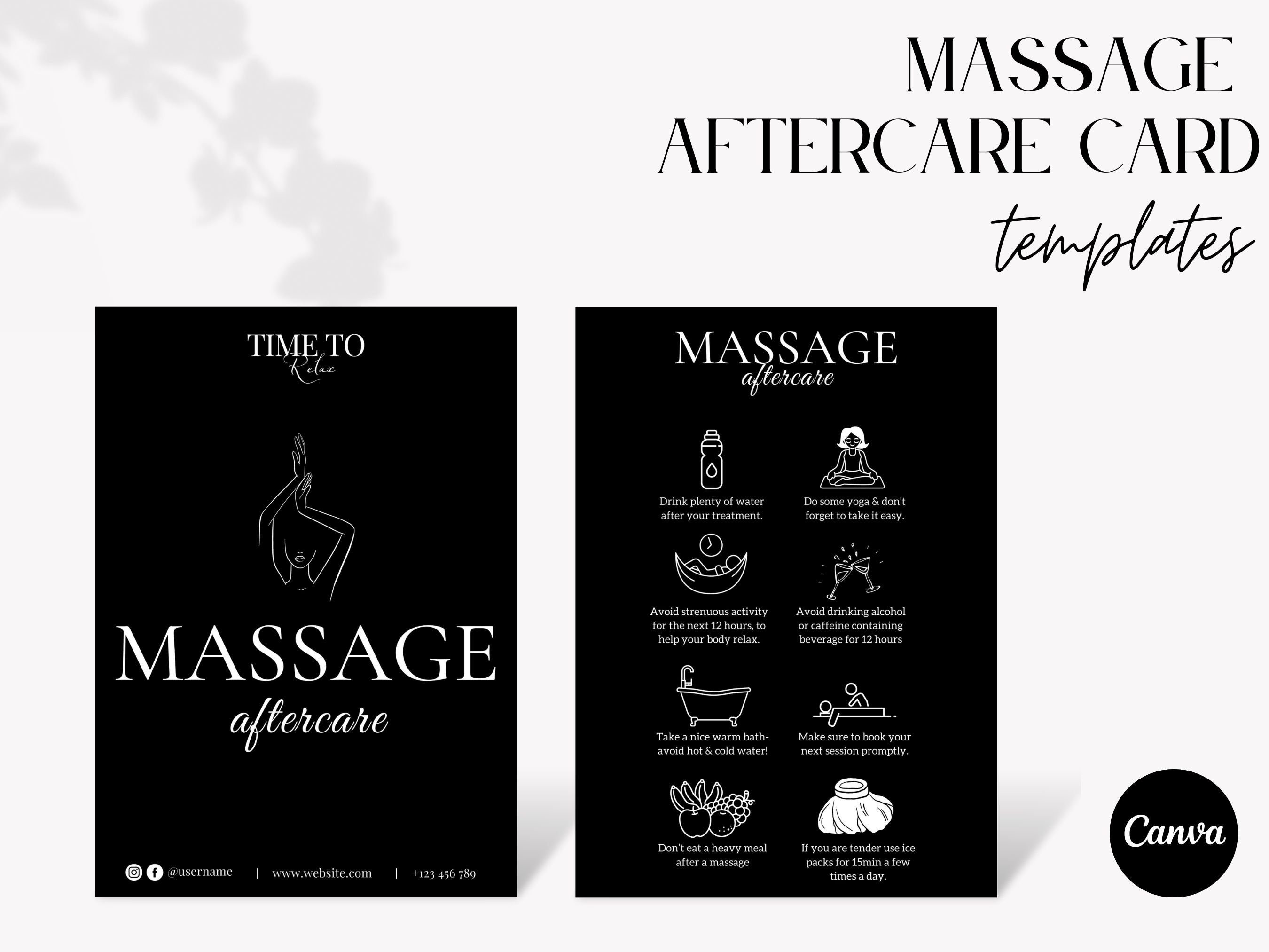 Massage Aftercare Card Template Massage Therapy Card - Etsy