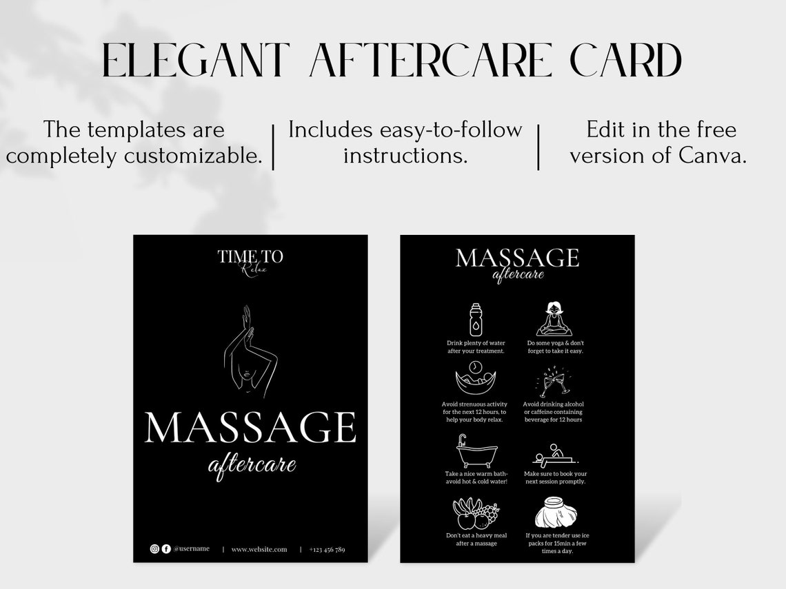 Massage Aftercare Card Template Massage Therapy Card Massage Template Massage After Care Guide