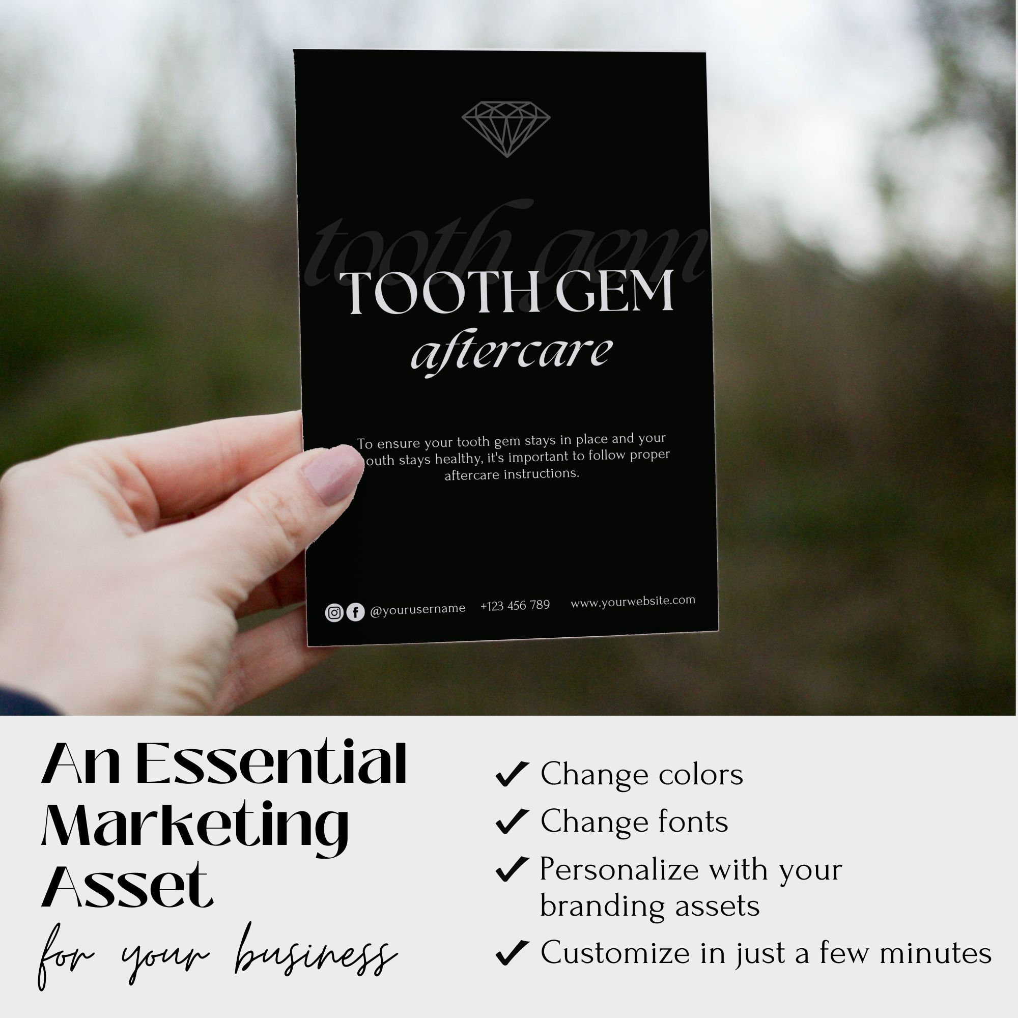 Tooth Gem Aftercare Card Template | Tooth Jewel Aftrecare Card ...
