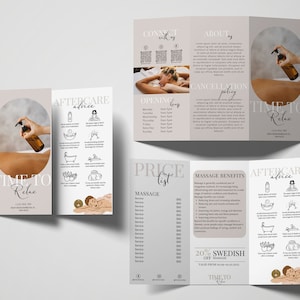 Massage Brochure Template: Trifold Therapy Price List (digital Download ...