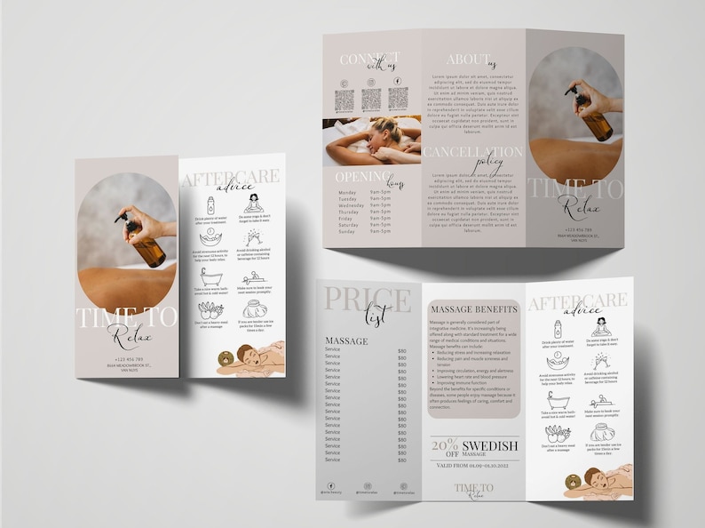 Massage Brochure Template: Trifold Therapy Price List (digital Download ...
