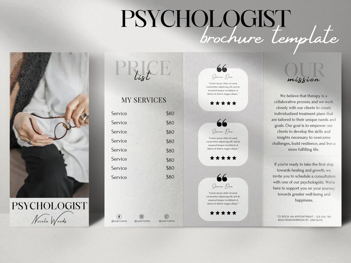 Psychologist Brochure Template | Therapist Trifold Brochure | Therapy ...