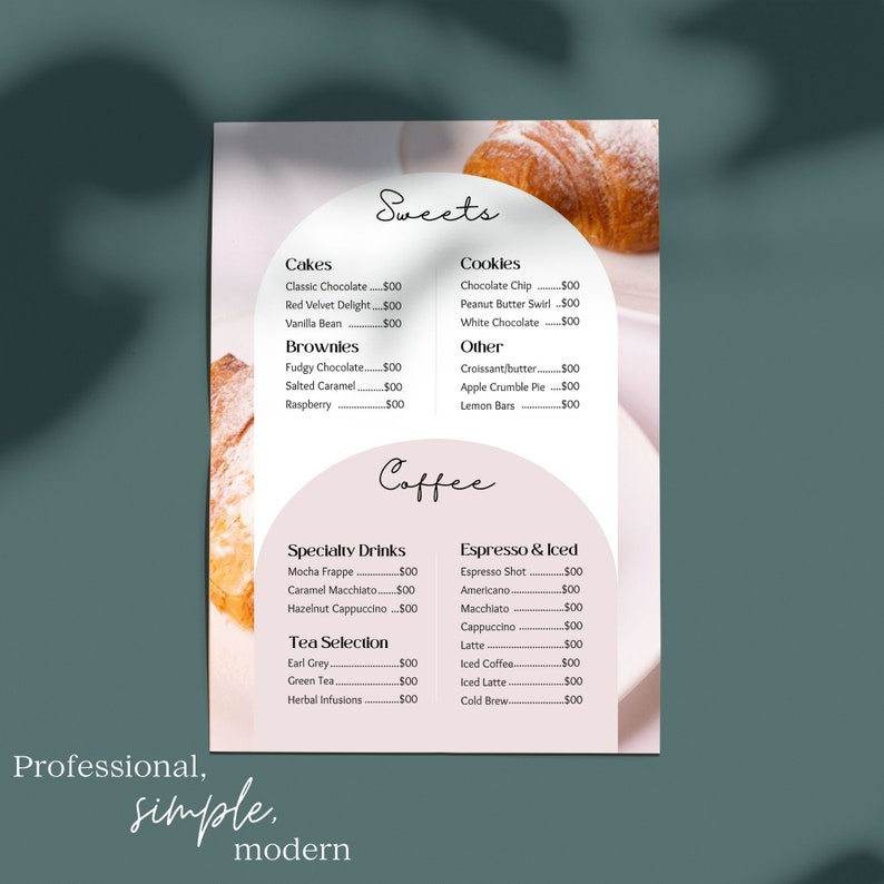 Bakery Menu Template: Customizable Pastry & Coffee Shop Design (A4) - Etsy