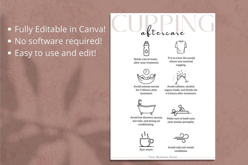 Editable Cupping Aftercare Card Template: Massage Business (digital ...