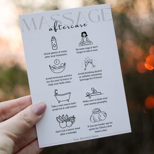 Massage Aftercare Card Template Editable Massage After Care Guide Post ...