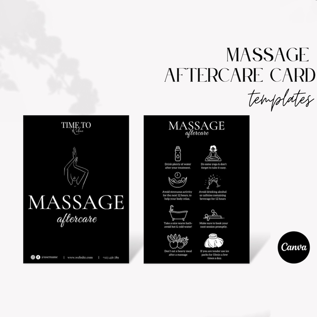 Massage Aftercare Card Template: Massage Therapist Client Guide ...