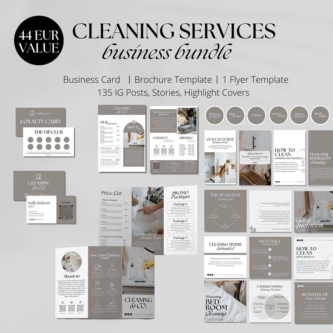 Cleaning Business Bundle: Social Media Templates, Business Card ...