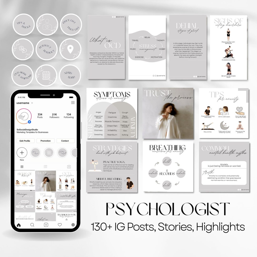 Psychologist Instagram Templates: Mental Health Posts, Stories ...