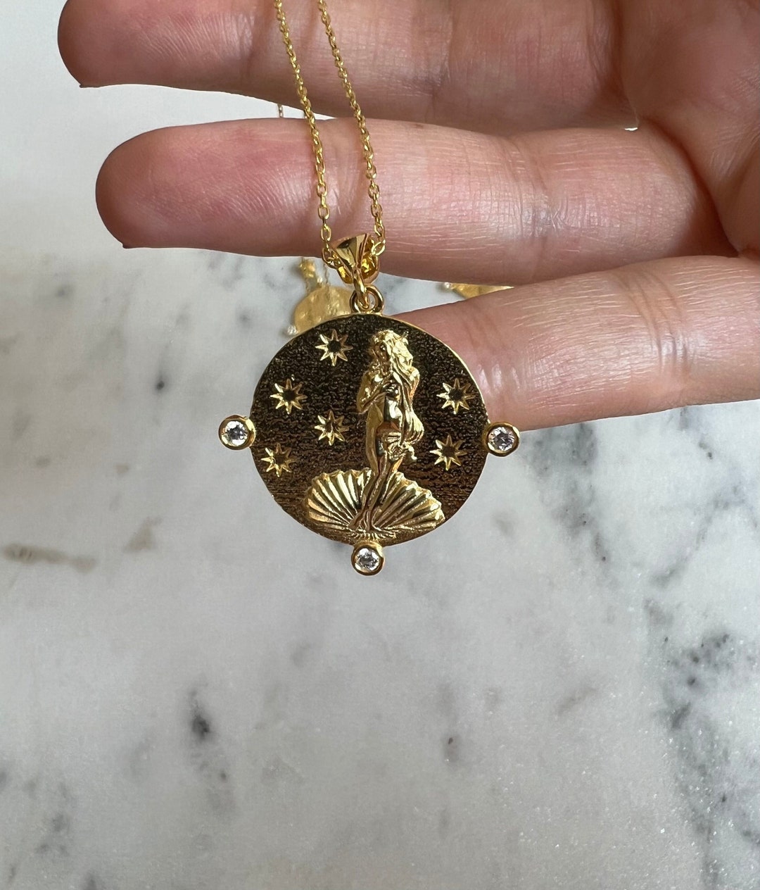 Gold Goddess Venus Necklace, Goddess Pendant With Zircon Stones, Venus ...