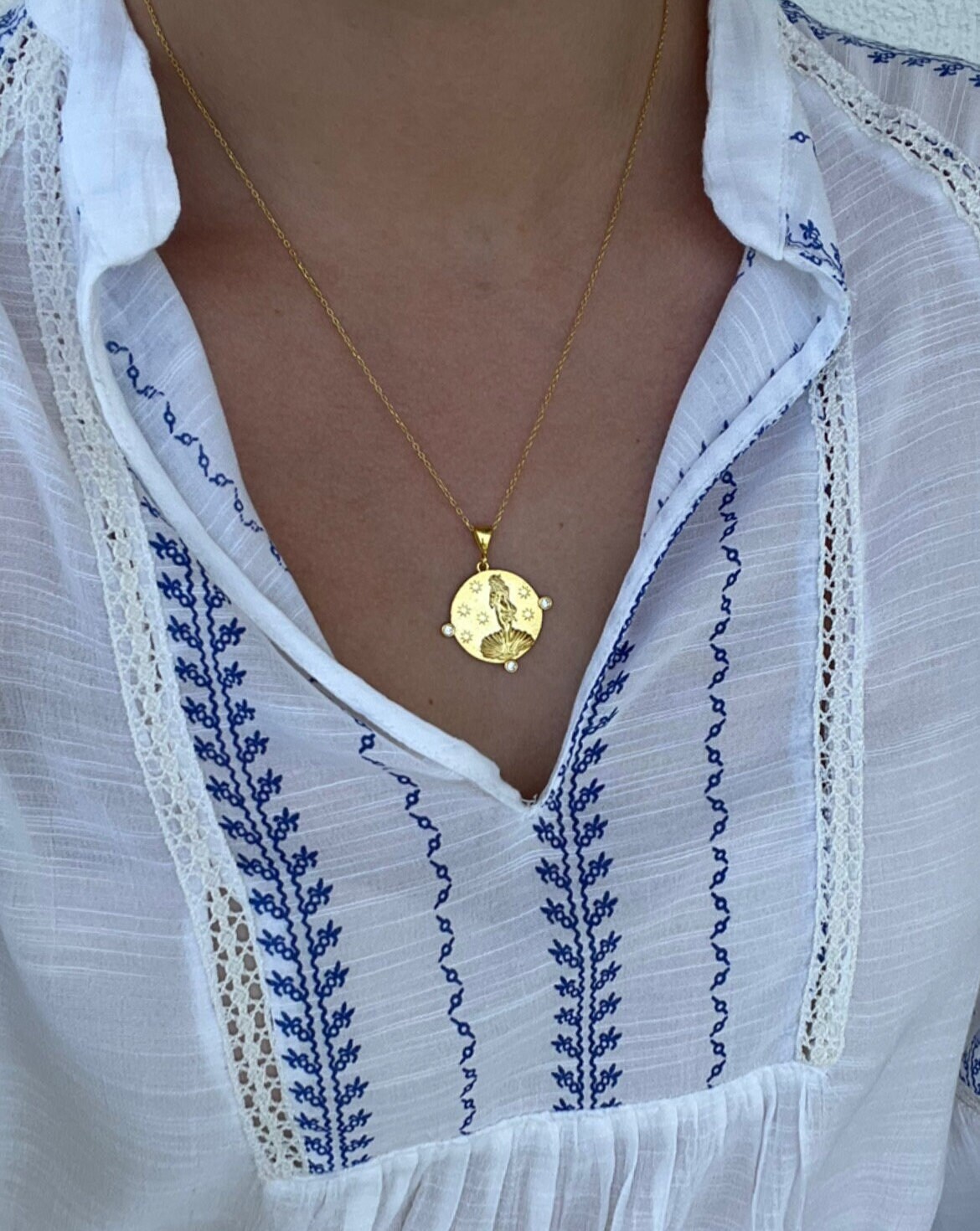 Gold Goddess Venus Necklace, Goddess Pendant With Zircon Stones, Venus ...
