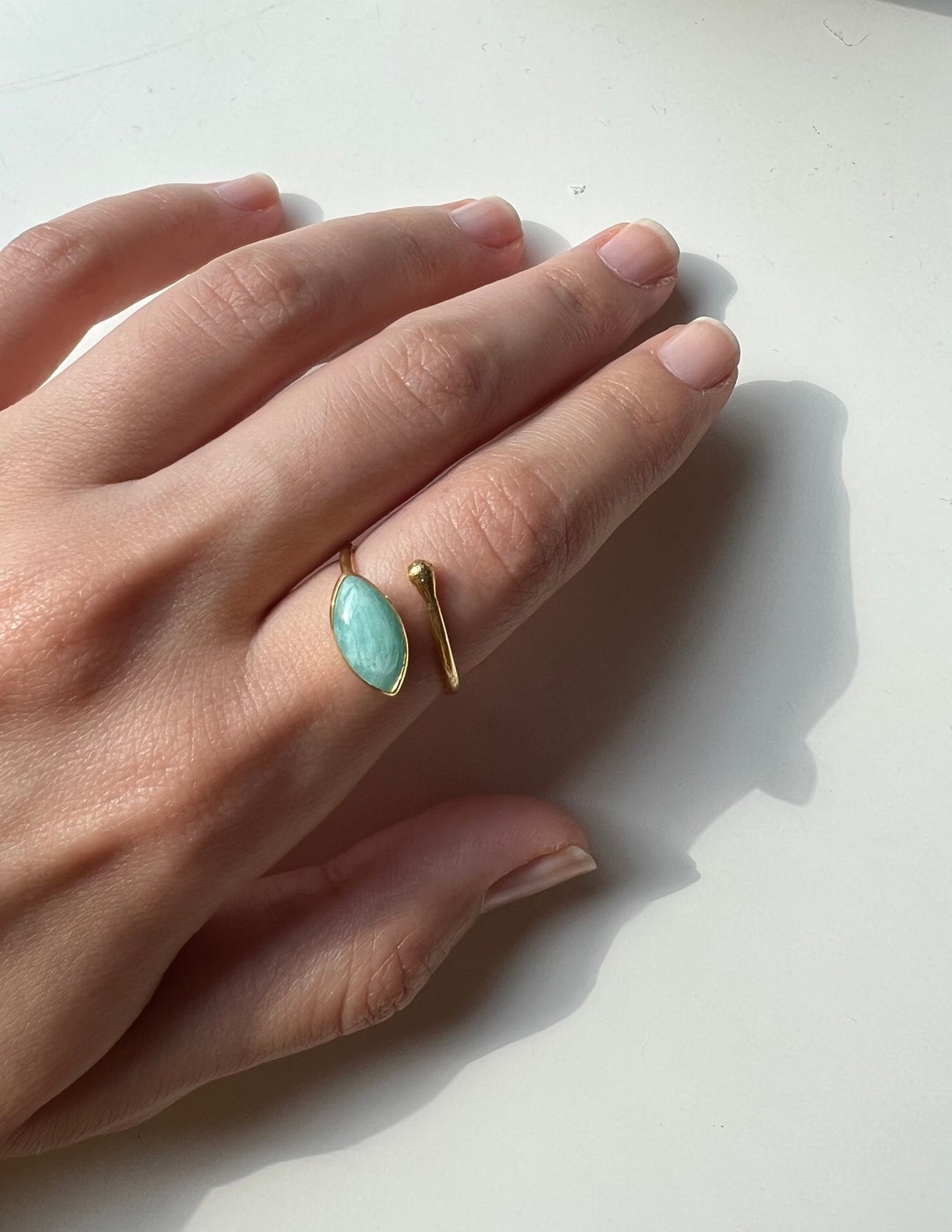 Amazonite Gemstone Ring, Gold Plated Silver Amazonite Stone Ring ...