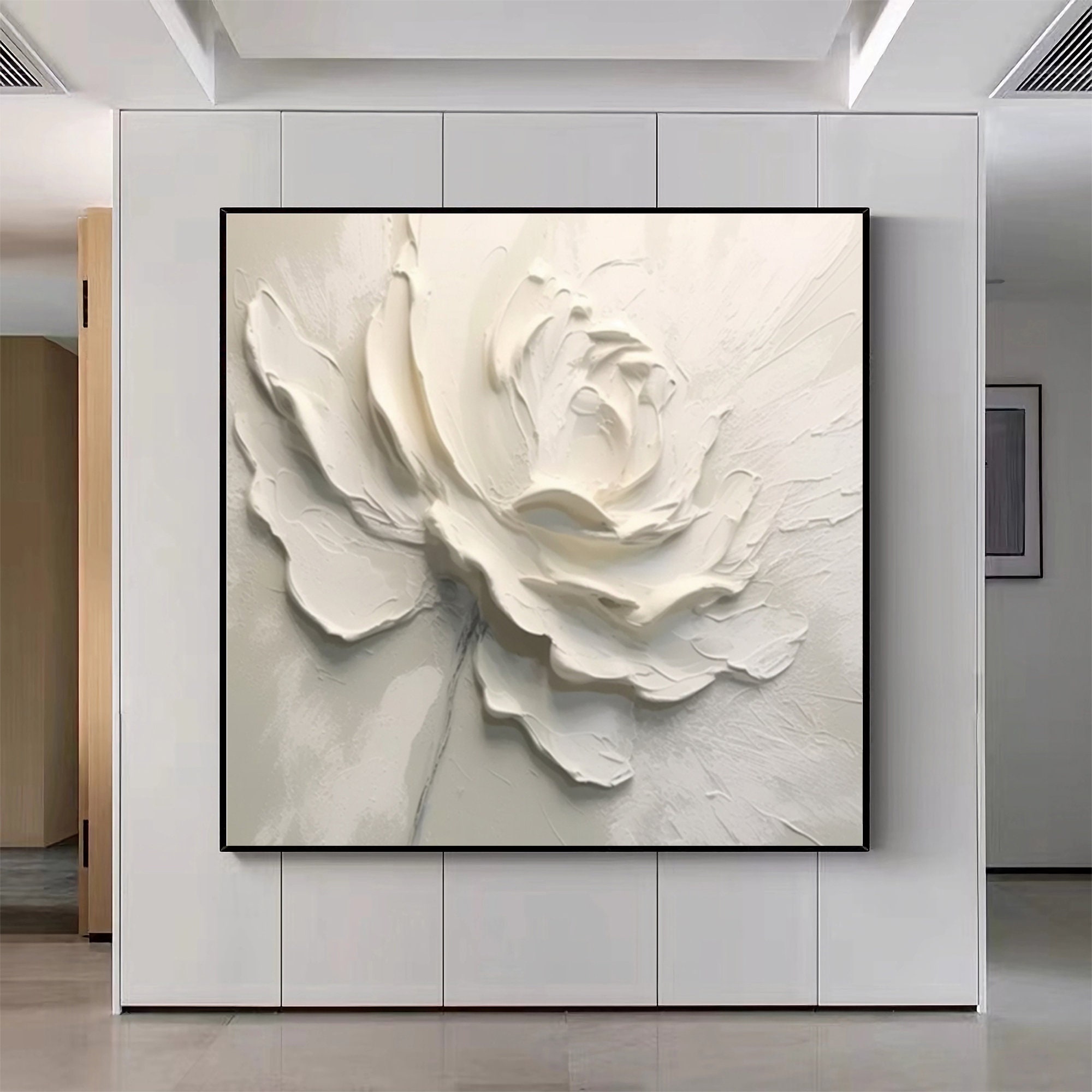 3D Original Flower Painting on Canvas Creamy Textured Wall Art Abstract ...