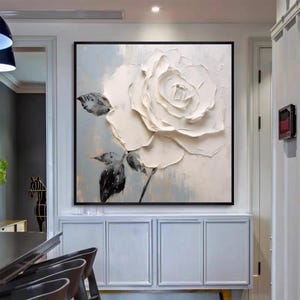 Large 3D Textured Flower Painting Rose Flower Painitng Black White ...