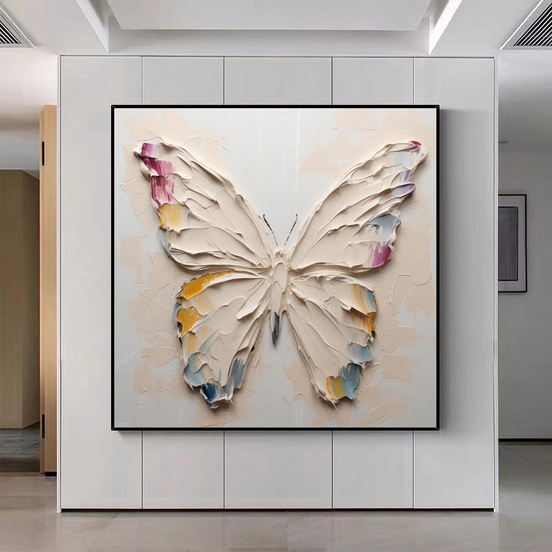 Beige 3D Textured Butterfly Painting Textured Canvas Painting Butterfly ...