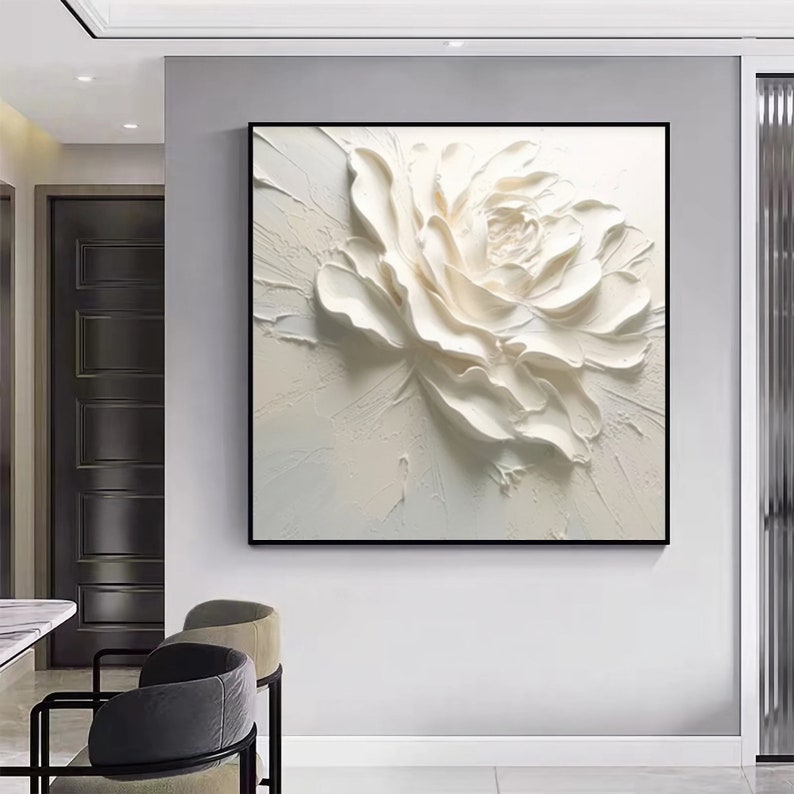 3D White Flower Painting on Canvas Creamy Textured Wall Art Flower ...