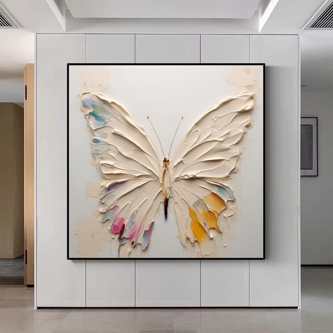 3D Textured Butterfly Painting: Minimalist Framed Canvas Wall Art - Etsy