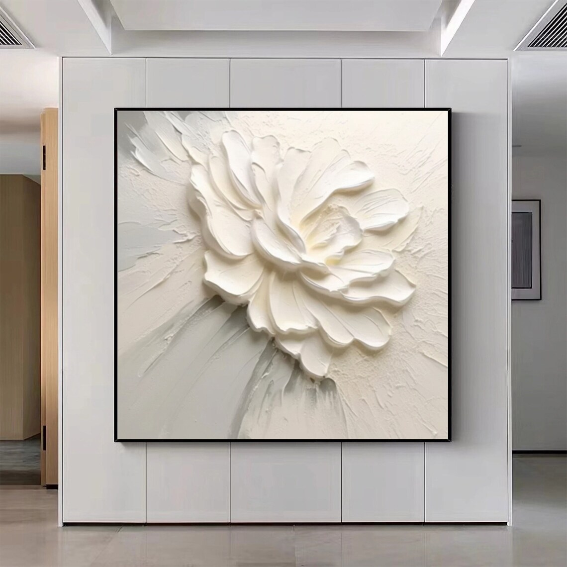 3D White Flower Painting on Canvas Abstract Floral Art Creamy Textured ...