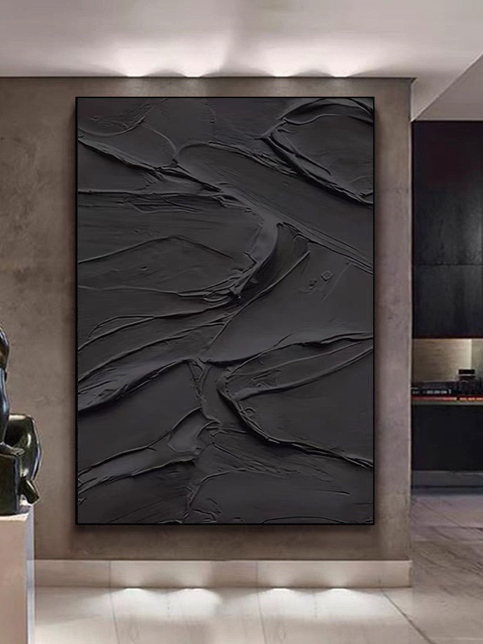 Wabi Sabi Wall Art Large Black Abstract Painting, Black Abstract Wall ...