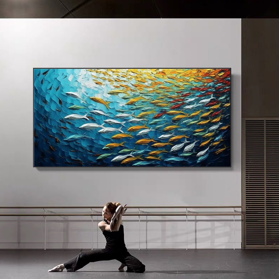 Large Abstract Blue Sea Bottom Painting Original Fish Oil Painting on ...