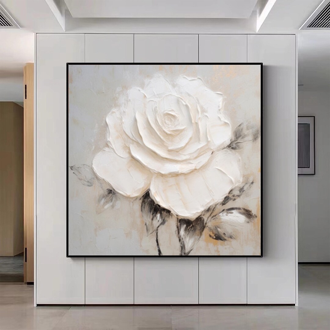 Rose Textured Painting White Floral Abstract Painting Abstract Floral ...