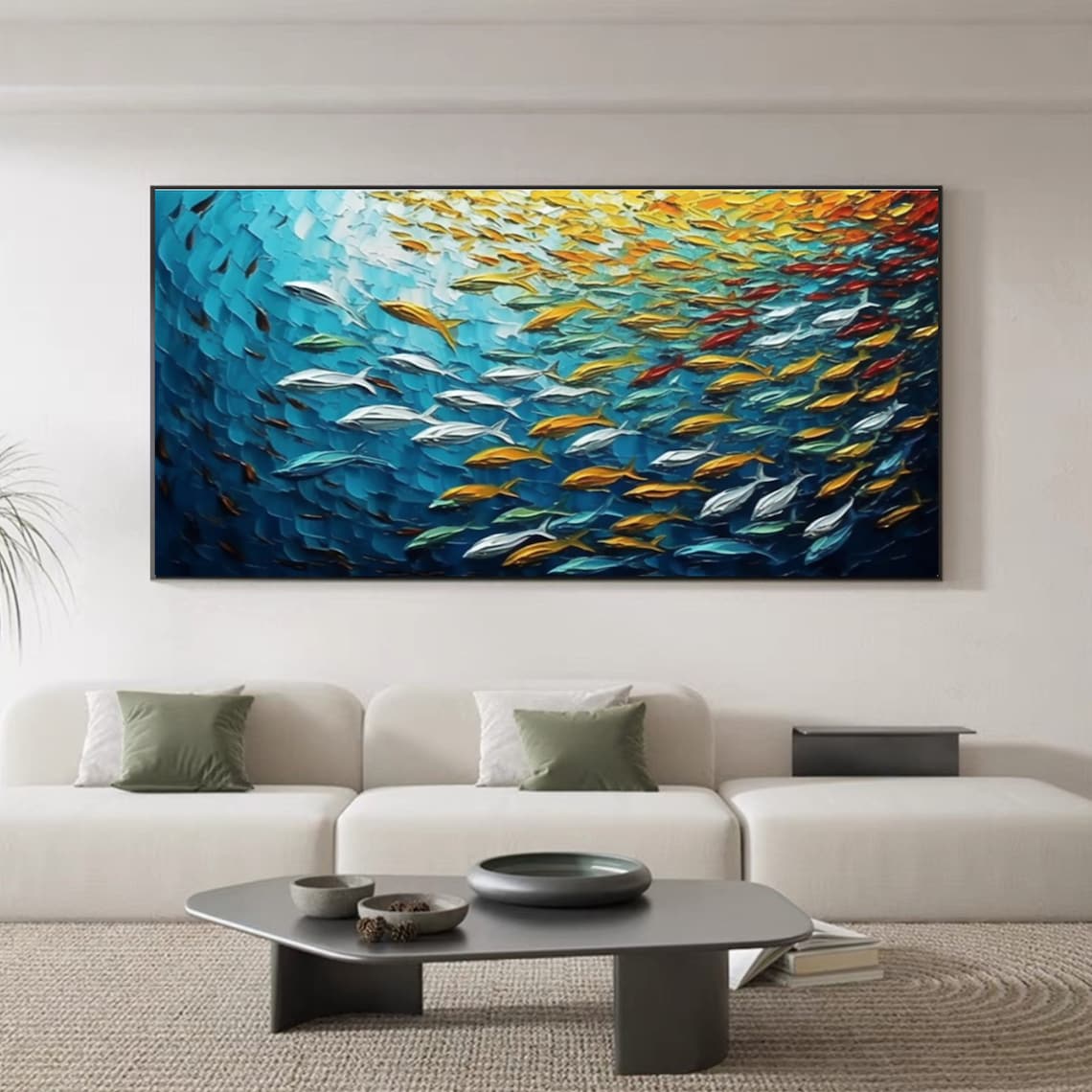 Large Abstract Blue Sea Bottom Painting Original Fish Oil Painting on ...