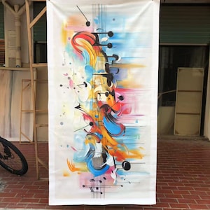 Large Colorful Abstract Oil Painting: 3D Boho Music Notes Wall Art - Etsy