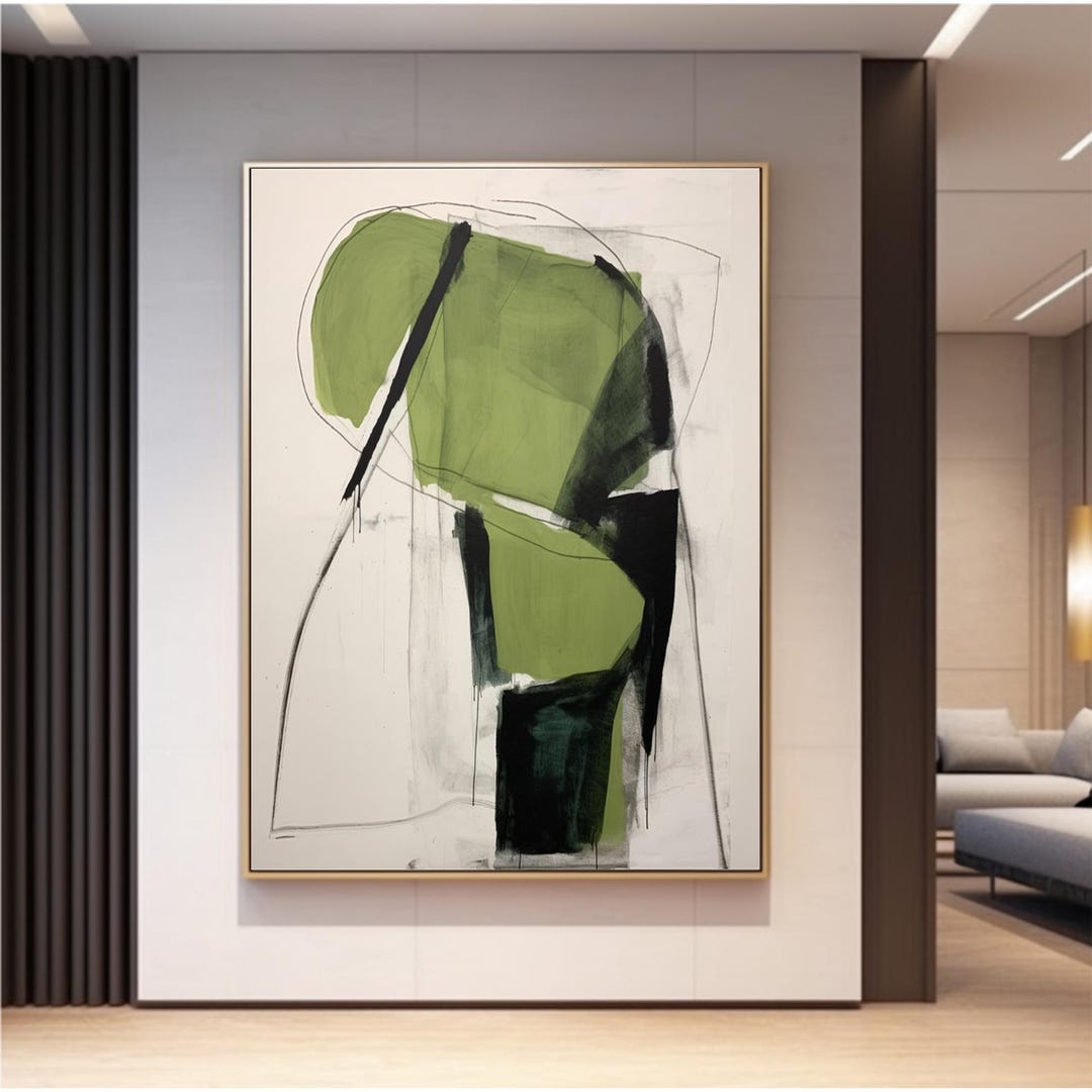 Beige Green Abstract Paintinggreen Modern Minimalist Wall Art Green ...