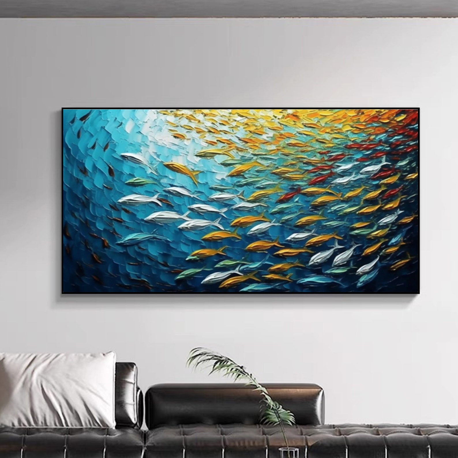 Large Abstract Blue Sea Bottom Painting Original Fish Oil Painting on ...