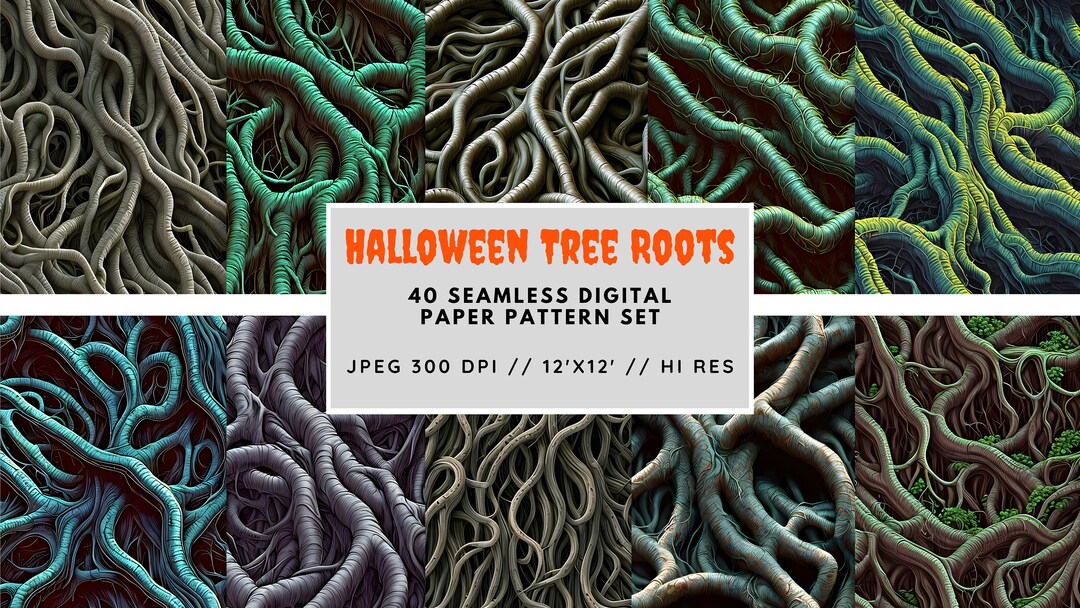 Halloween Tree Roots Digital Paper Set Seamless Pattern - Etsy