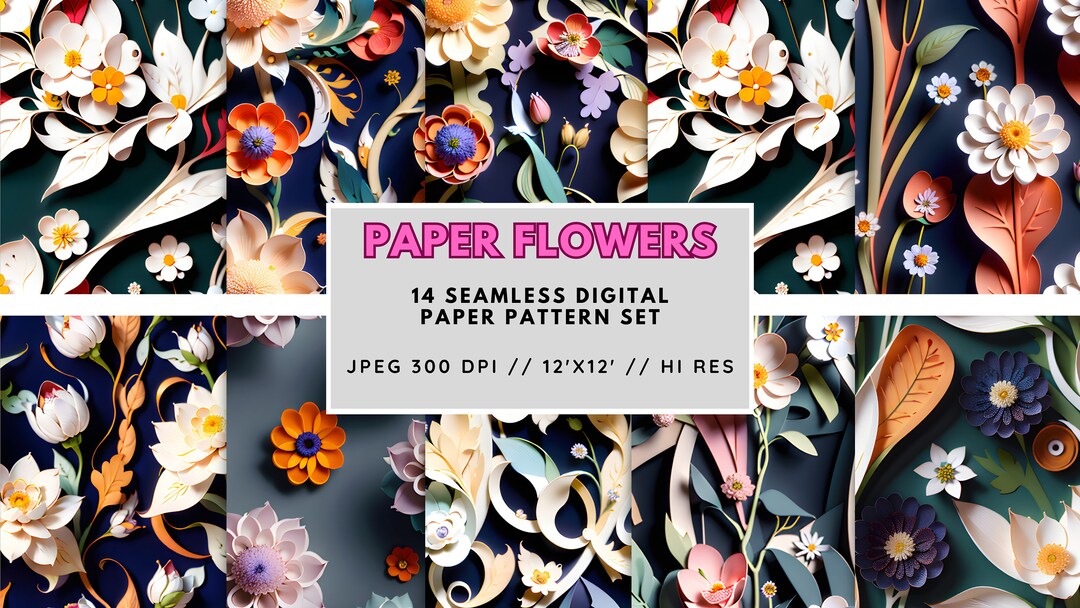Paper Flowers Origami Digital Paper Set Seamless Pattern - Etsy
