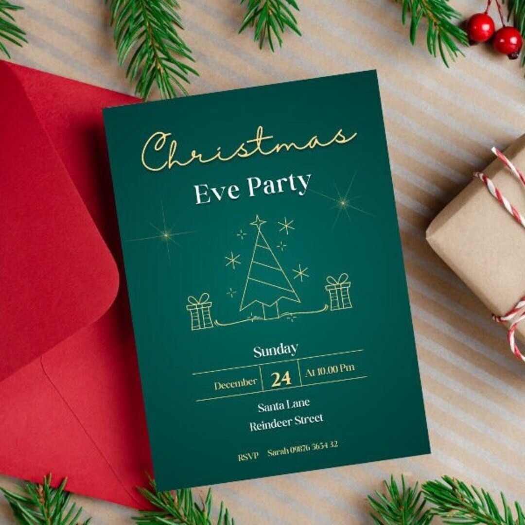 Editable Christmas Eve Party Invitation Classy Simple Green - Etsy