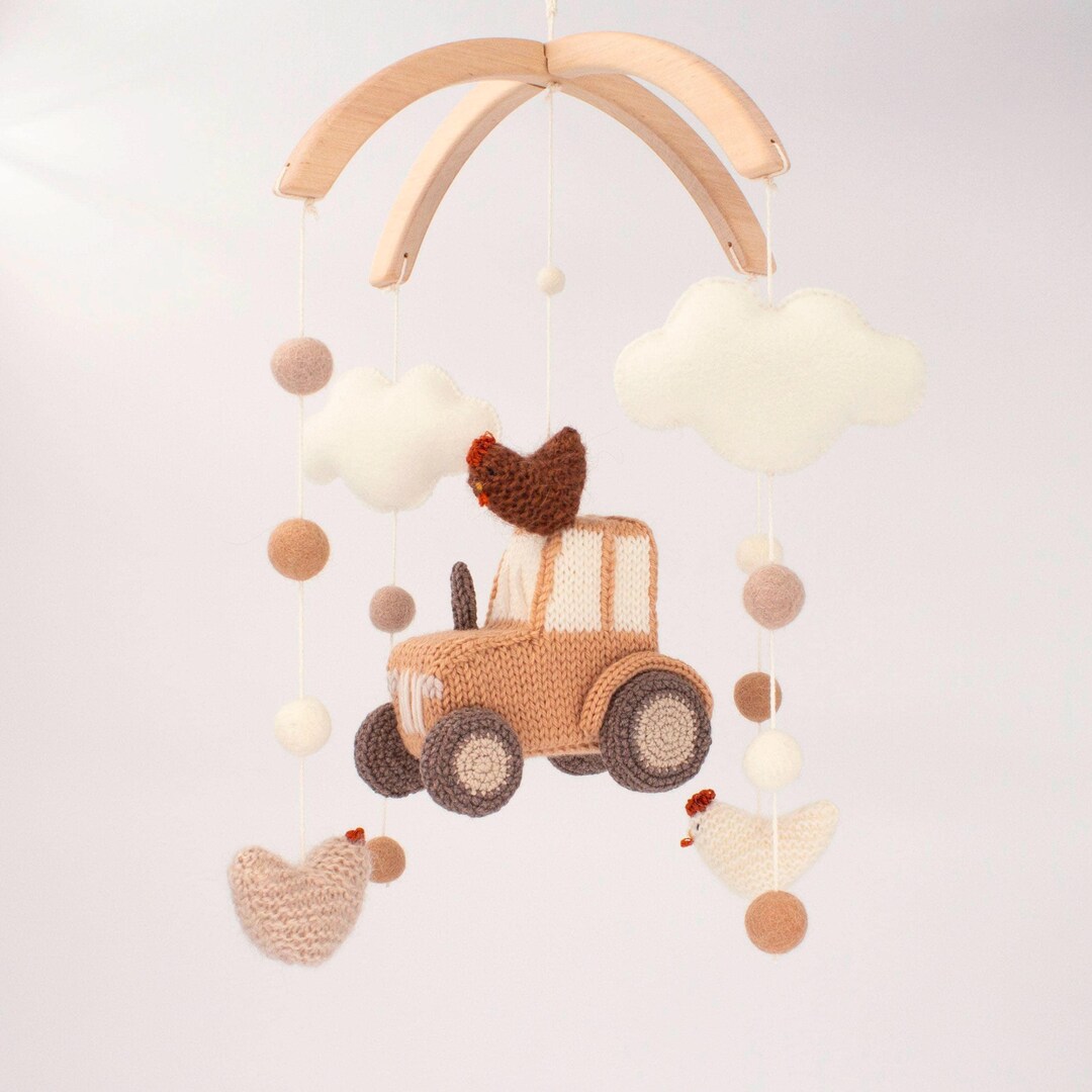 Boho Barnyard Baby Mobile – Beige Farm Nursery Mobile With Tractor ...