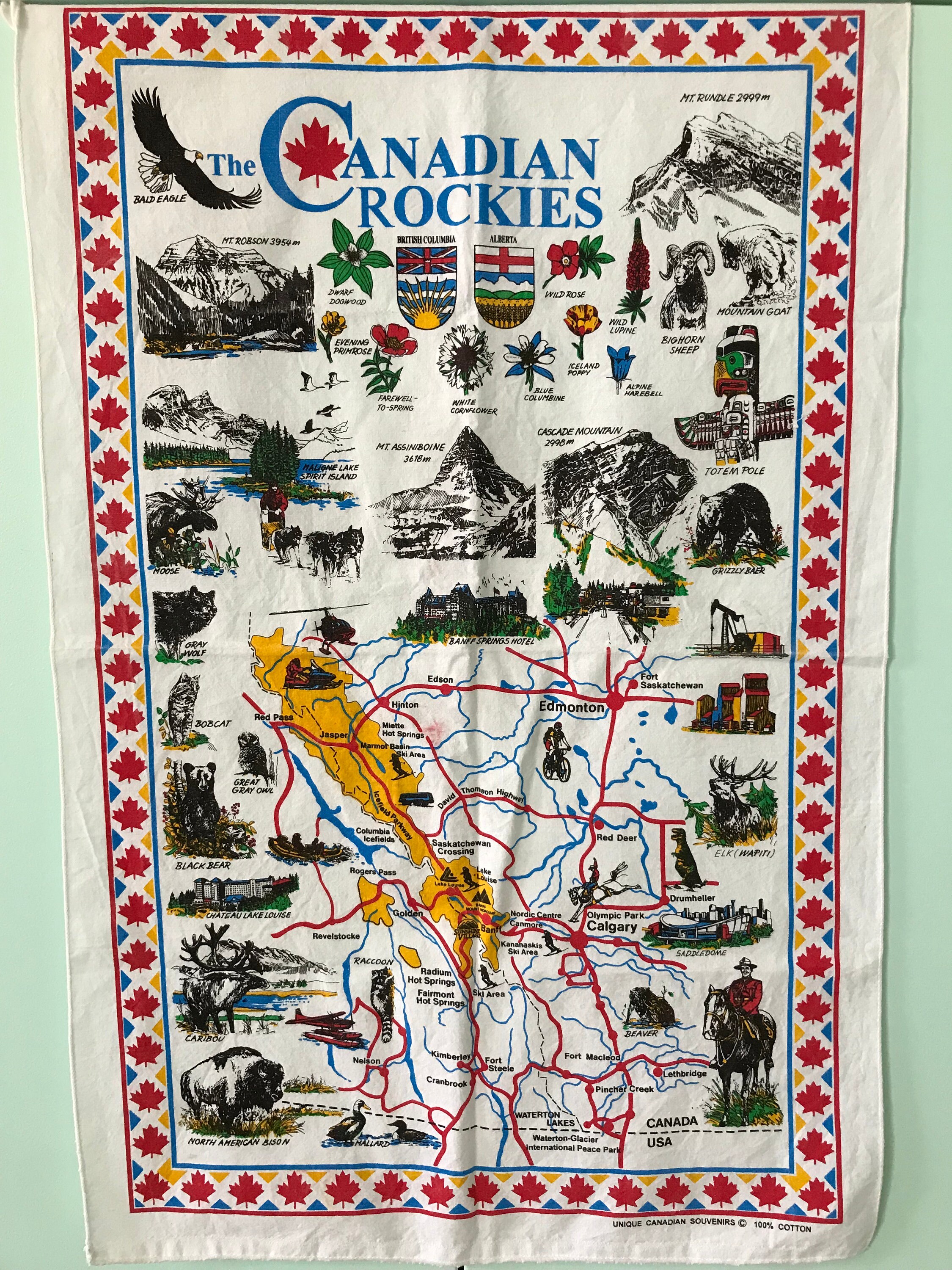 RETRO 1980s Canadian Rockies Souvenir Tea Towel - Etsy