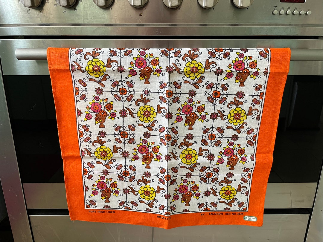 Rare Brand New Retro 1970s Floral Design Kitchen Tea Towel - Gorgeous ...