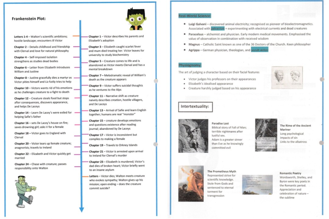 Frankenstein Notes, A* English Literature Revision Notes - Etsy