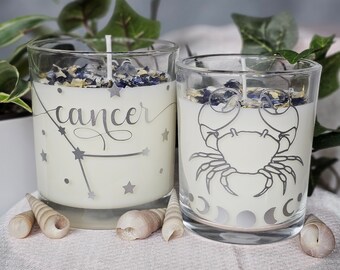 Iridescent Cancer Candle With Crystals for Manifestation. Zodiac Candle ...