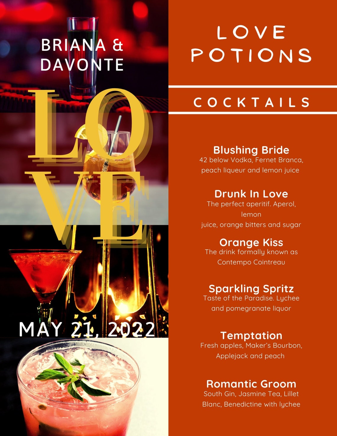 Editable Bar Menu for Weddings | Bride and Groom Drink Menu | Classy ...