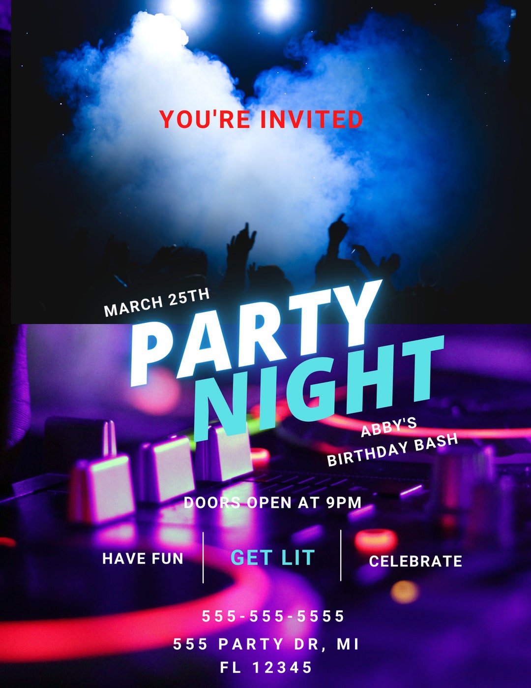 Birthday Party Invitations | Event Invitations | Nightclub Promotion - Etsy