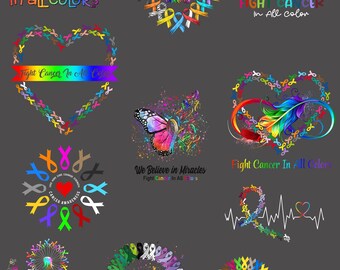 12 PNG Fight Cancer in All Colors Cancer Awareness Bundle PNG File ...