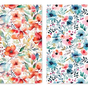 Floral Digital Paper, Watercolor Flowers, Seamless Pattern, Digital ...