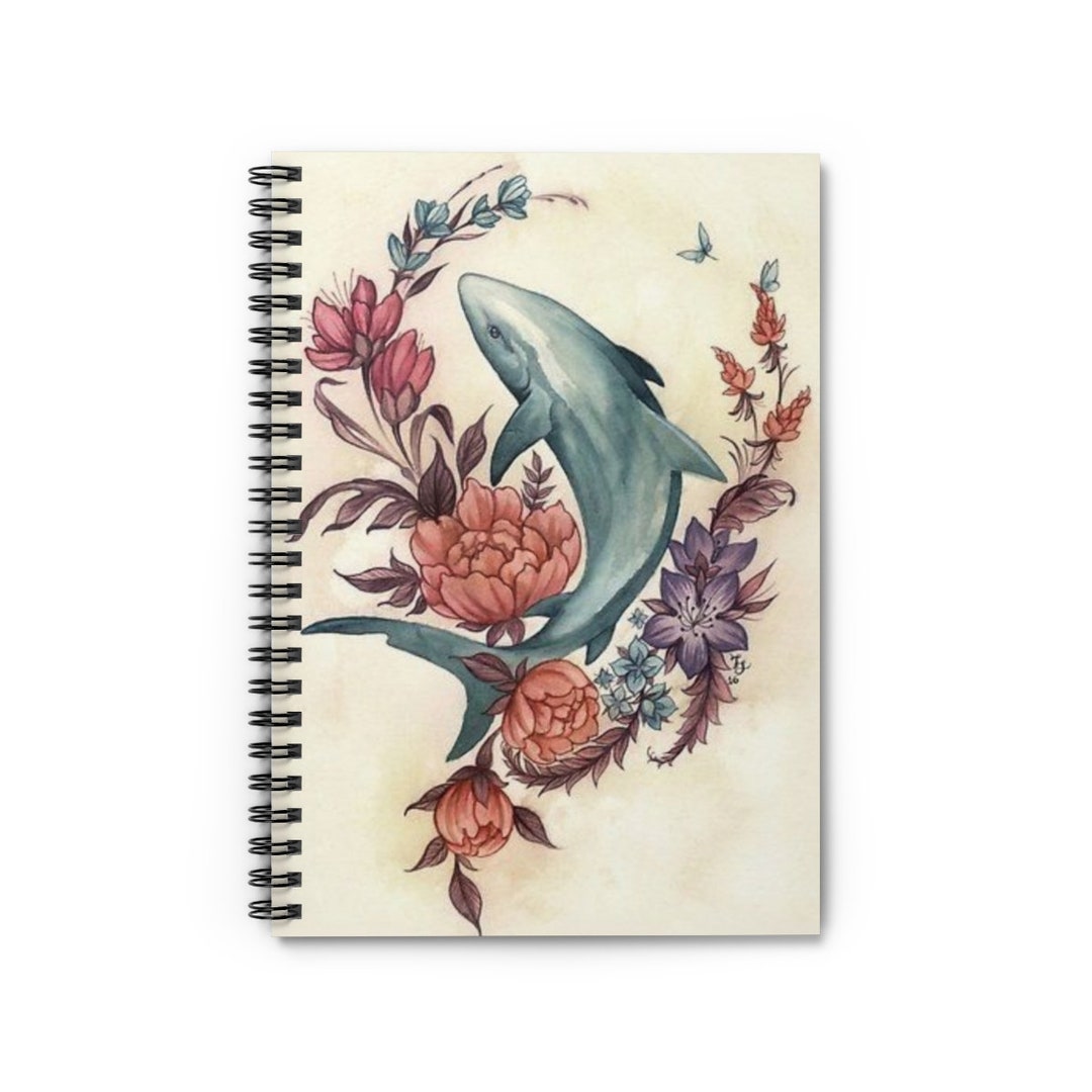 Floral Shark Spiral Notebook Ruled Line - Etsy
