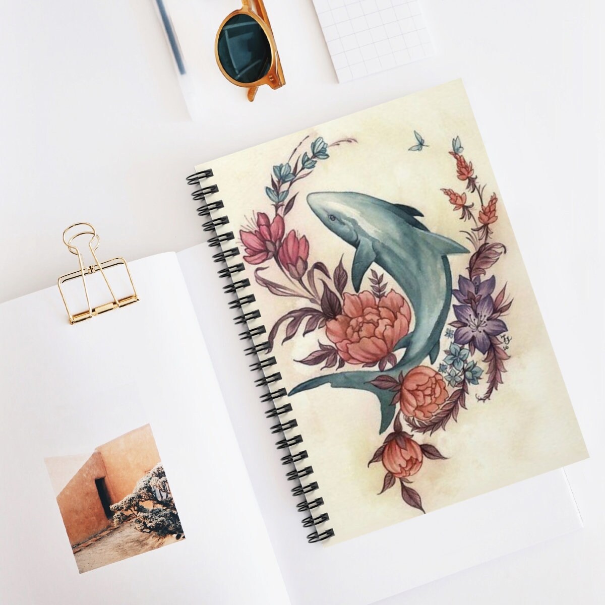 Floral Shark Spiral Notebook Ruled Line - Etsy