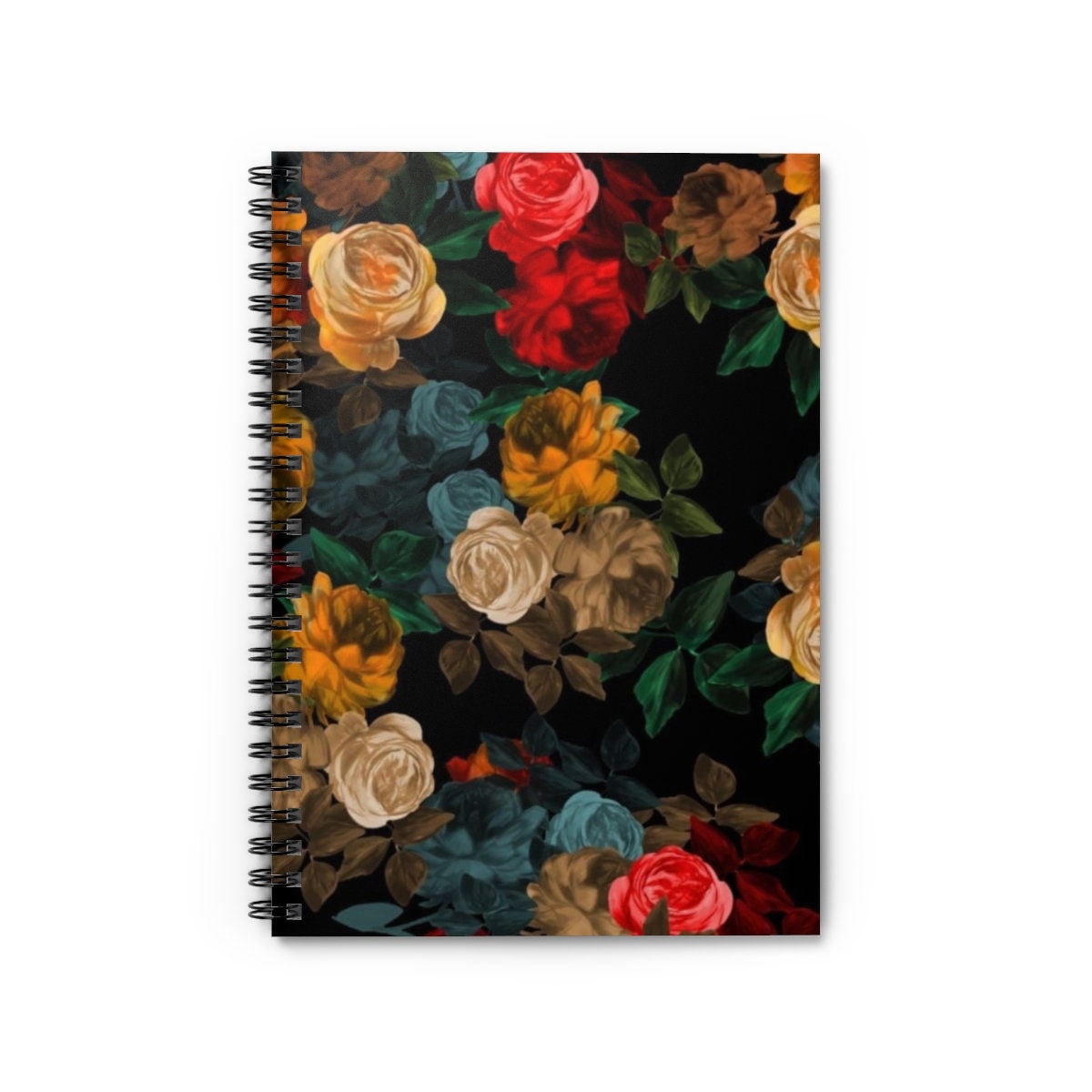 Dark Floral Rose Spiral Notebook Ruled Line - Etsy