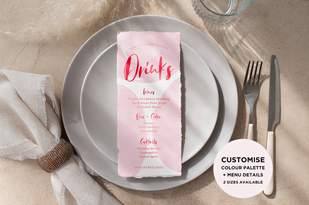 Hen's Party Drink Menu Template | Modern Menu | Printable Bachelorette ...